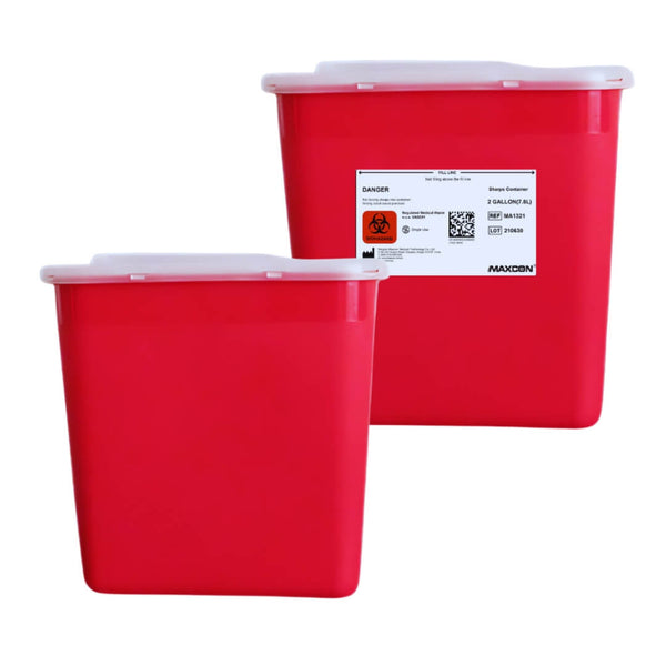 MaxCon 2 Gallon Red Sharps Container with Sliding Top | LabMedUSA